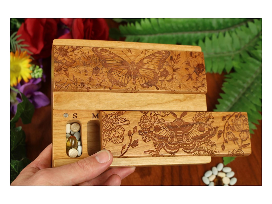 Moth & Butterfly Cute Pill Organizer a Day and Night Weekly Pill Box in ...