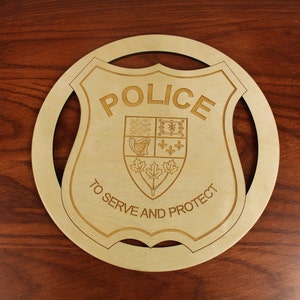Police Wood Wall Art, Laser Engraved Police Badge Wall Art, Lacquered ...