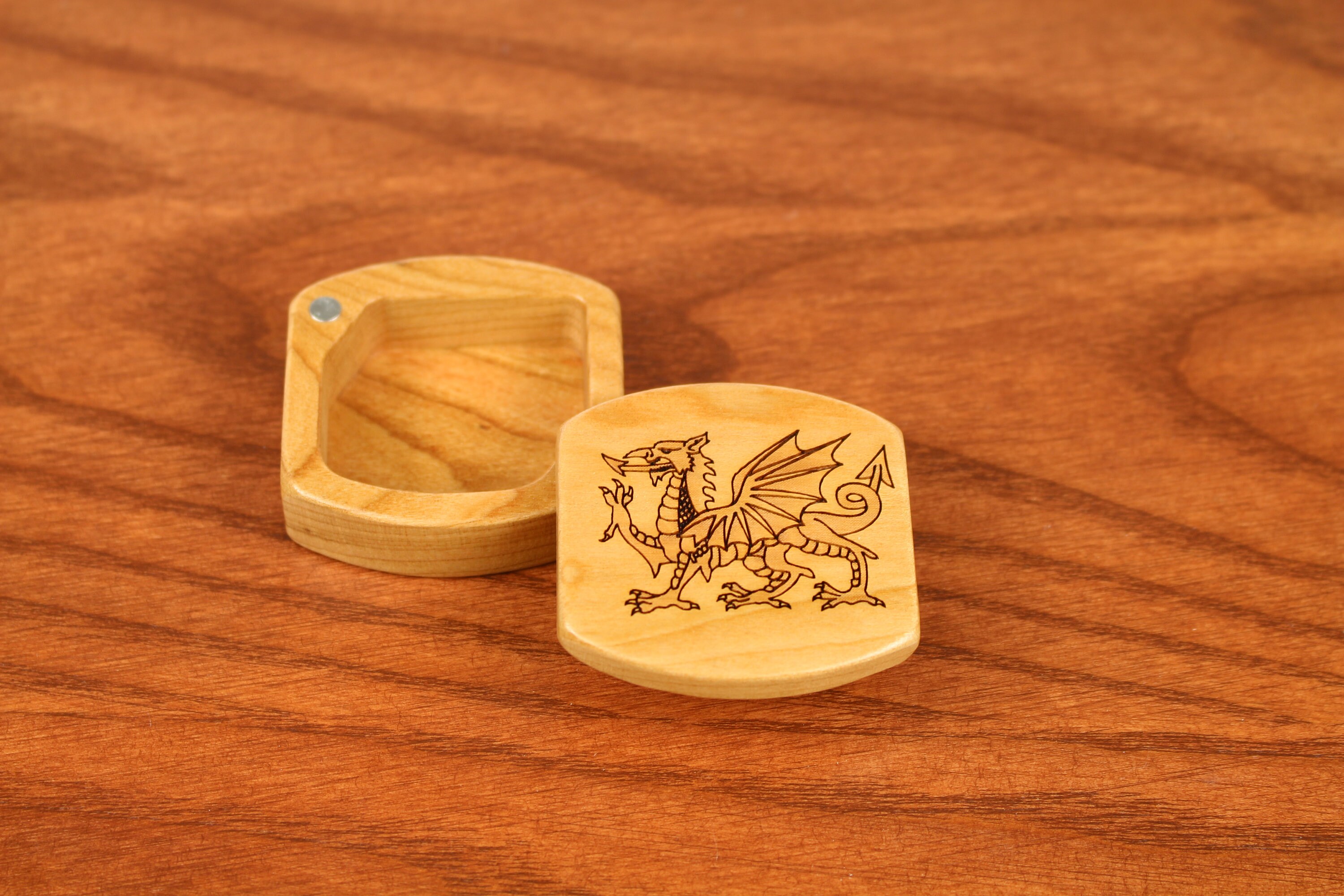 Mini Storage Box - Dragon Pattern Wooden Box, Wales, Solid Cherry, 1-3/ ...
