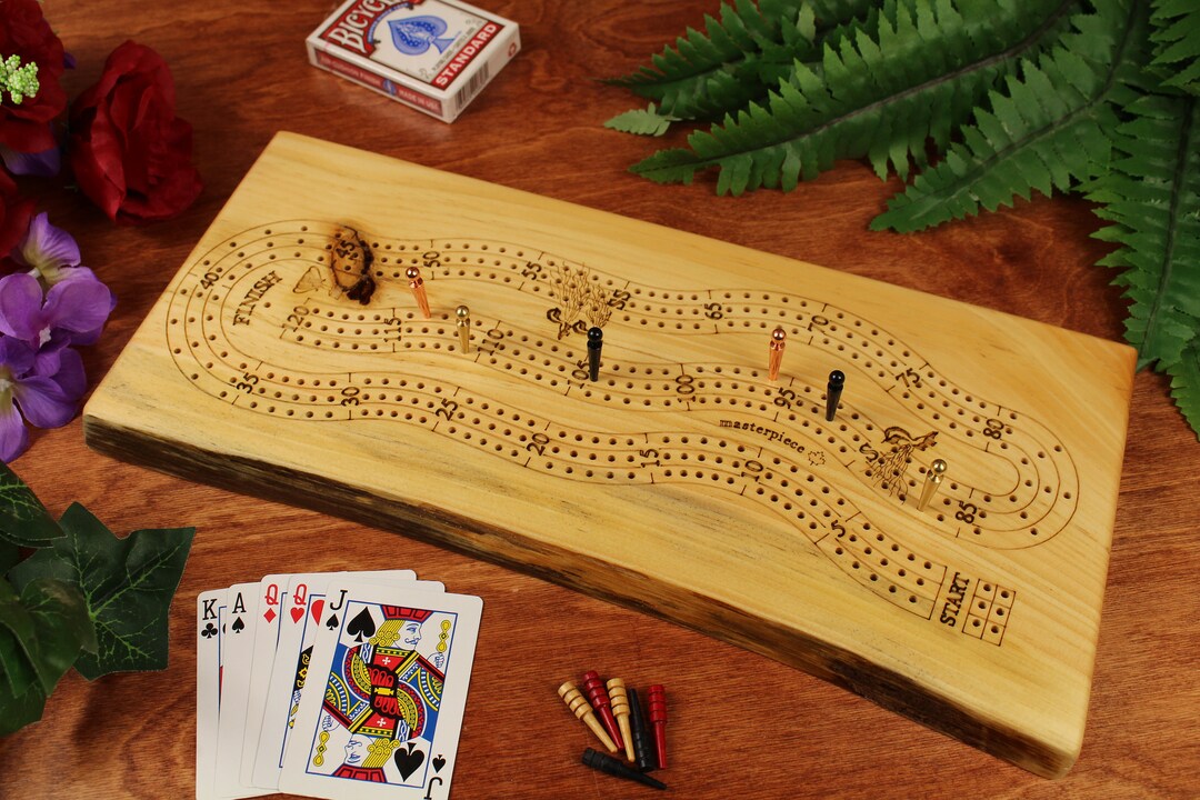 Live Edge Ash Cribbage Board #1 Personalized 3 Player Track, Handcrafted Crib Board With ...