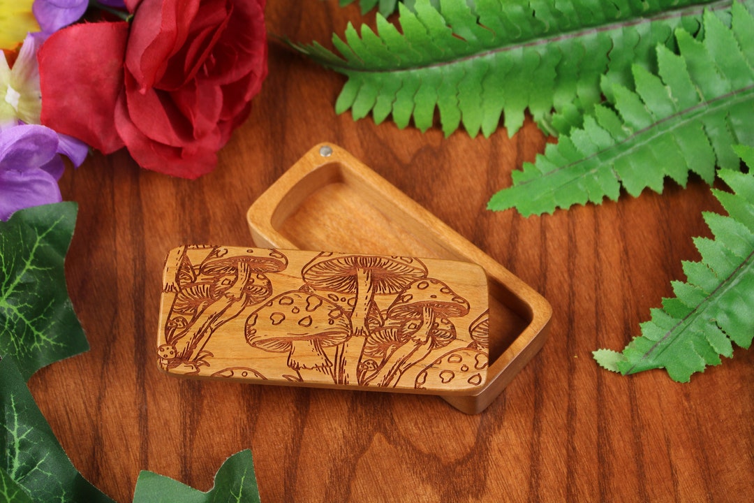 Cute Mushroom Stash Box in Solid Cherry Wood, Great Travel Pill Box or ...