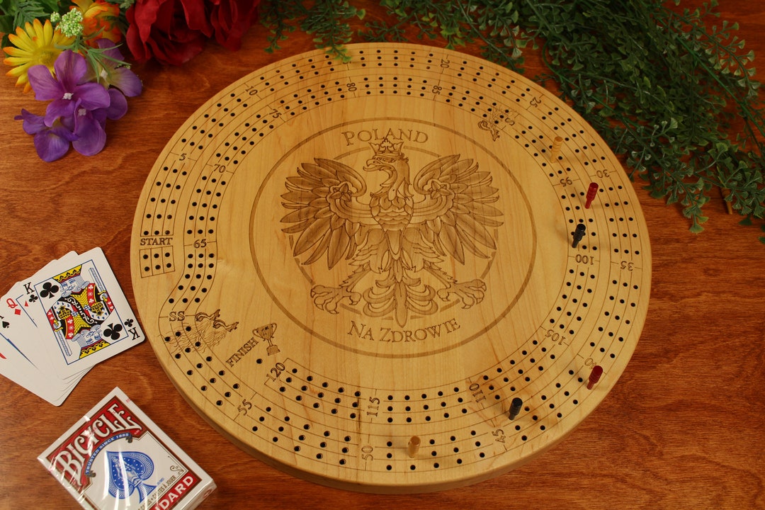Round Cribbage Board Engraved With Polish Eagle, 3 Player Cribbage ...