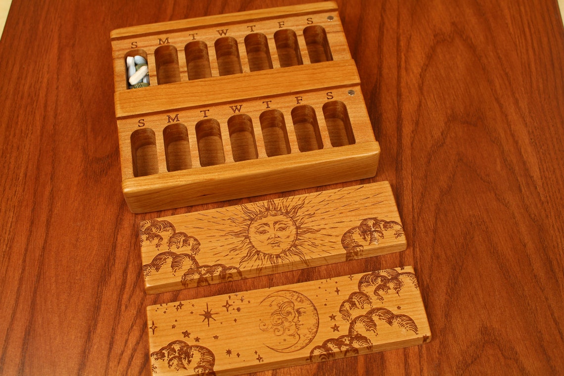 Day and Night Weekly Pill Box Cloudy Sun and Moon Pattern - Etsy