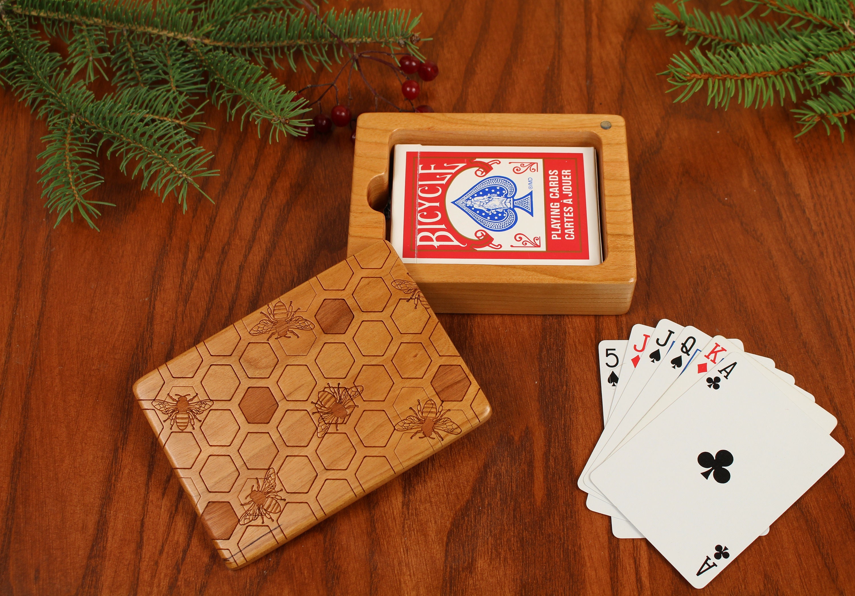Wood Playing Card Box Honey Bee Decor Engraved Wood Made From | Etsy