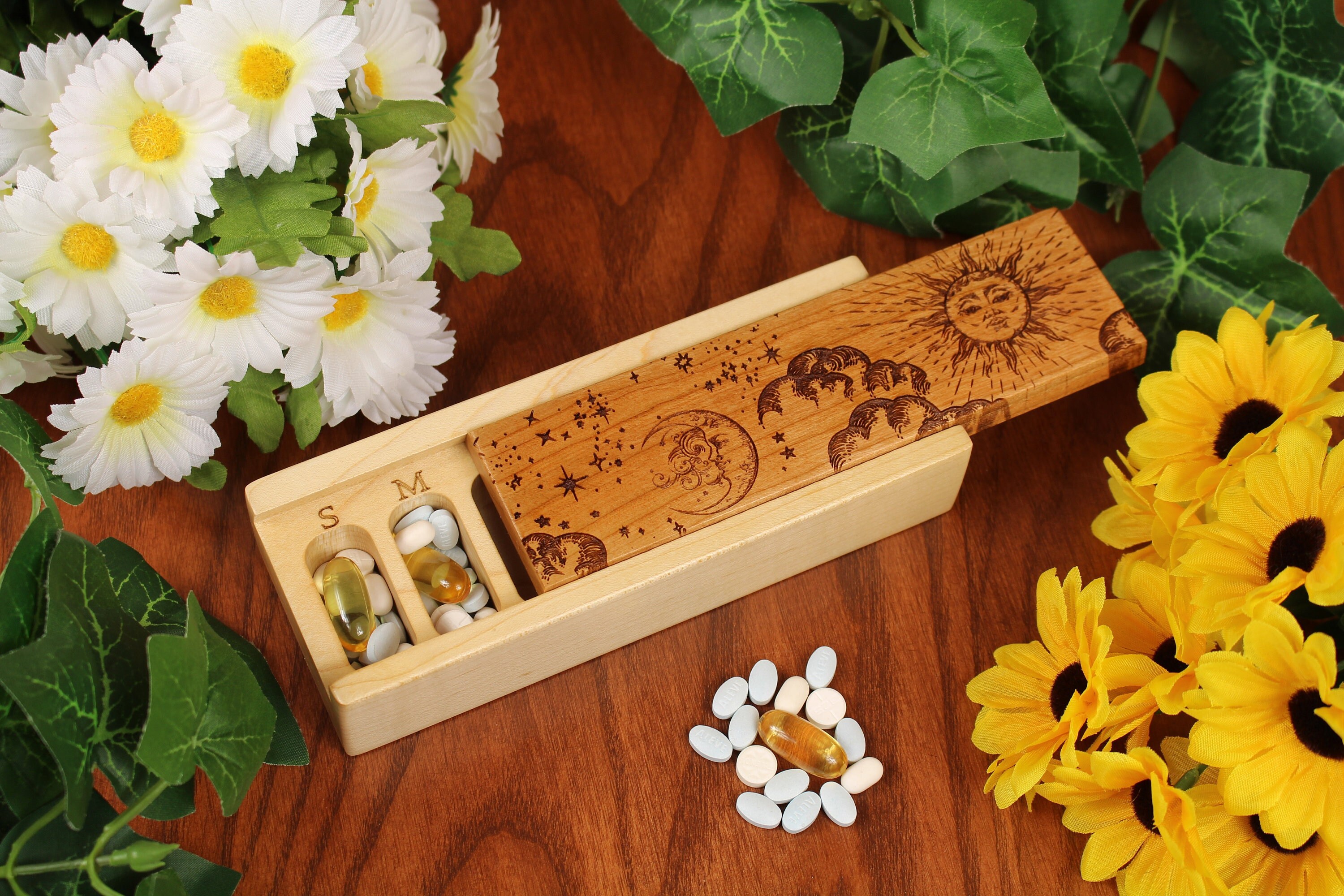 Cloudy Sun and Moon 7 Day Pill Box Wooden Pill Box Lacquer & - Etsy Canada