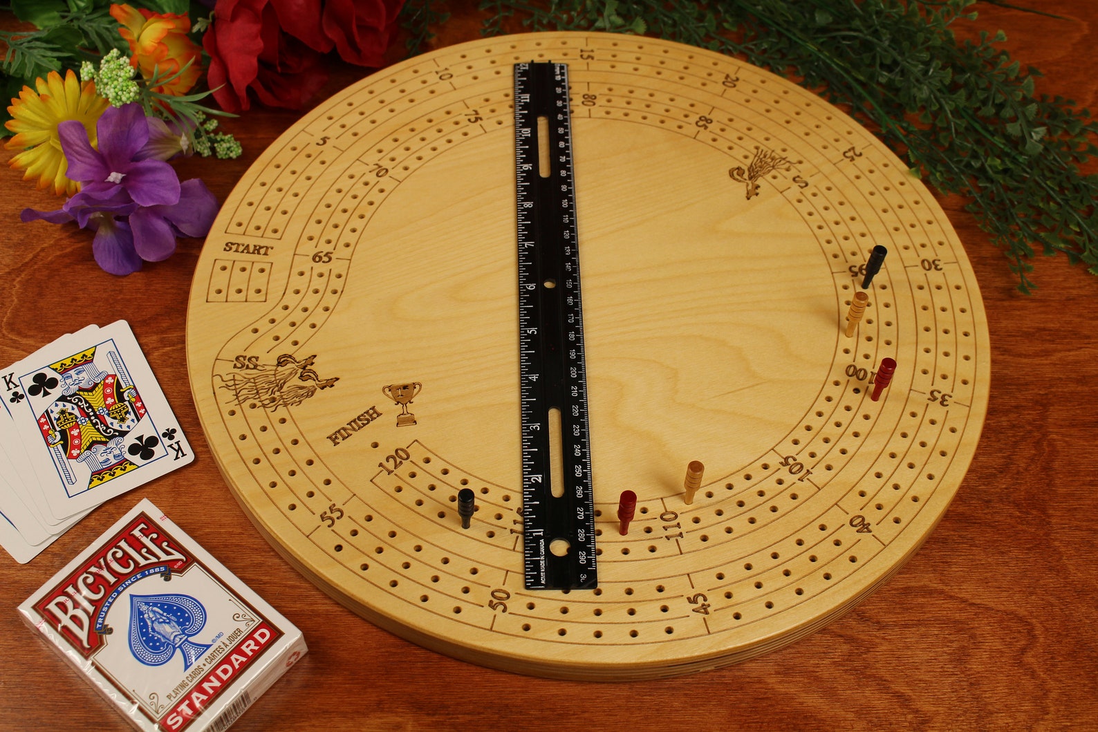 Round Cribbage Board Choose Your Laser Engraving, 3 Player Cribbage ...