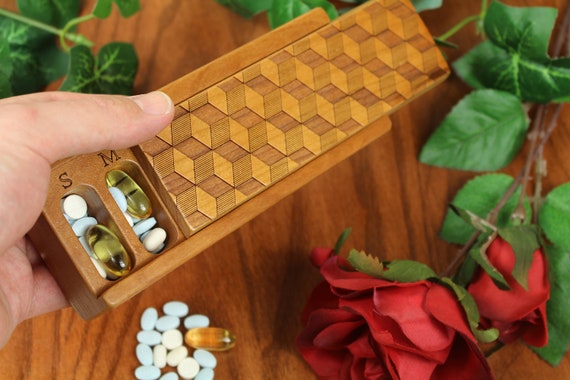Cube Design Wooden Pill Box Hybrid Finish Laser Engraved - Etsy