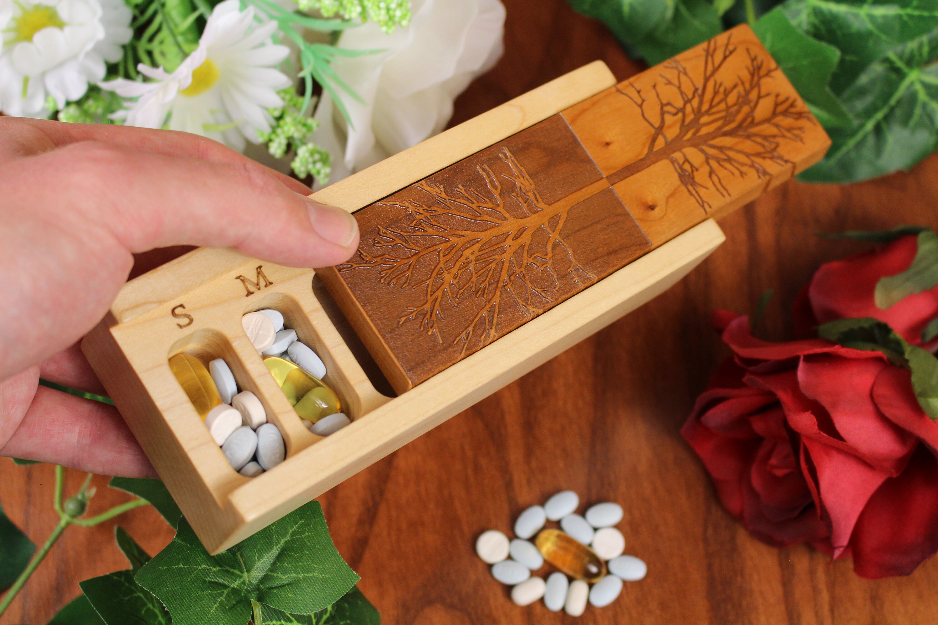 Tree of Life Vitamin Box 7 Day Pill Box Wooden Pill Box With - Etsy Canada