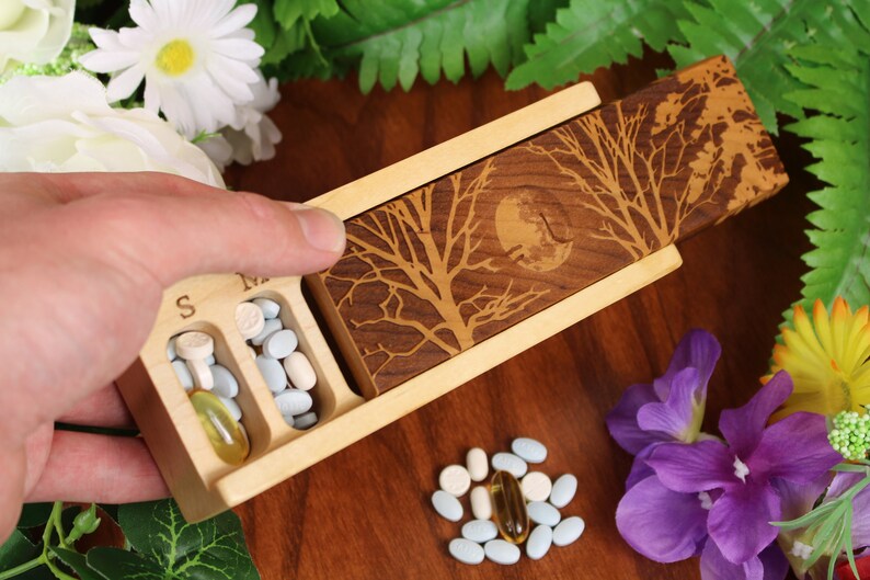 Forest With Moon 7 Day Pill Box Wooden Pill Box Lacquer & | Etsy