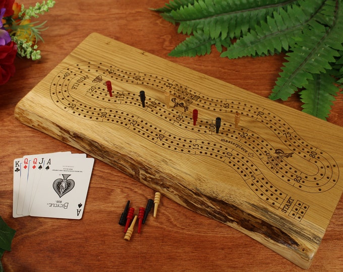 Wood Cribbage Board Unique Live Edge in Maple #8, Personalized 3 Player Cribbage Board 3 Track ...
