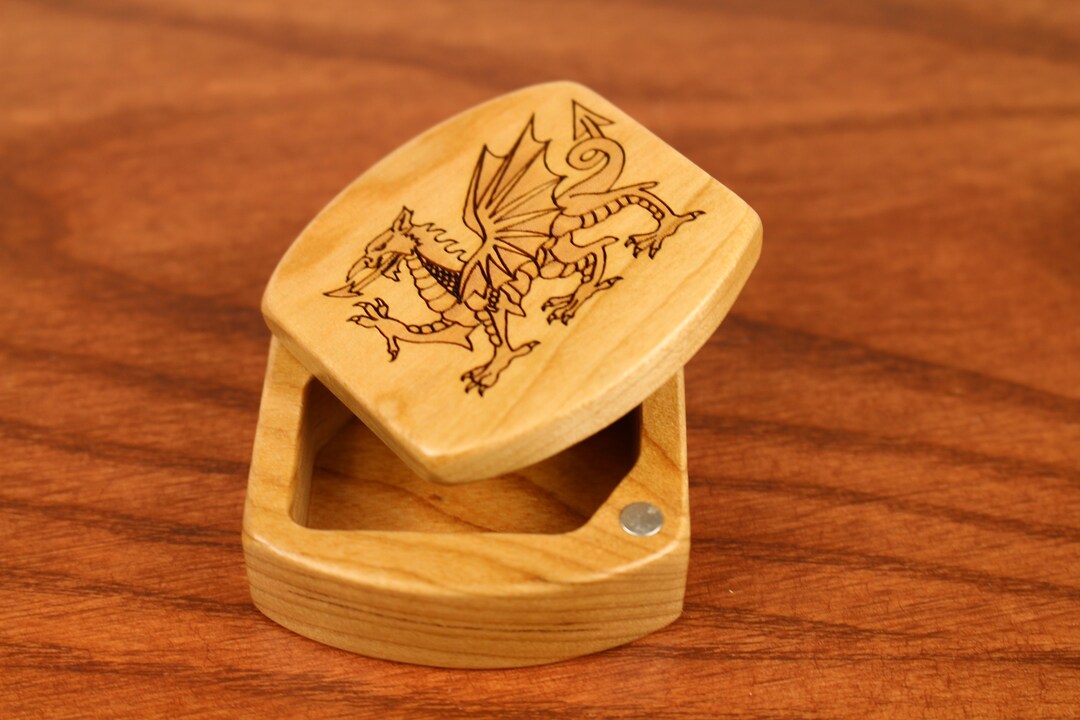 Mini Storage Box - Dragon Pattern Wooden Box, Wales, Solid Cherry, 1-3/ ...
