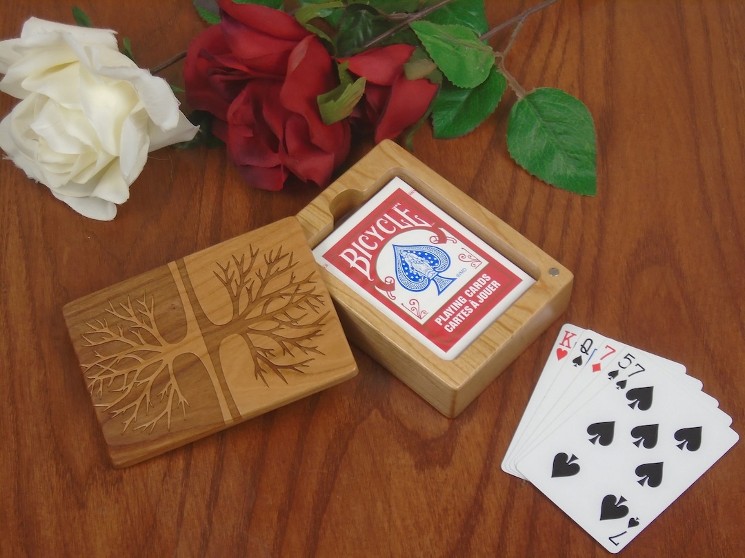 Wood Playing Card Holder, Tree of Life Engraved Wood Made From Solid ...