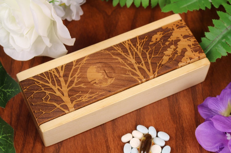 Forest With Moon 7 Day Pill Box Wooden Pill Box Lacquer & - Etsy