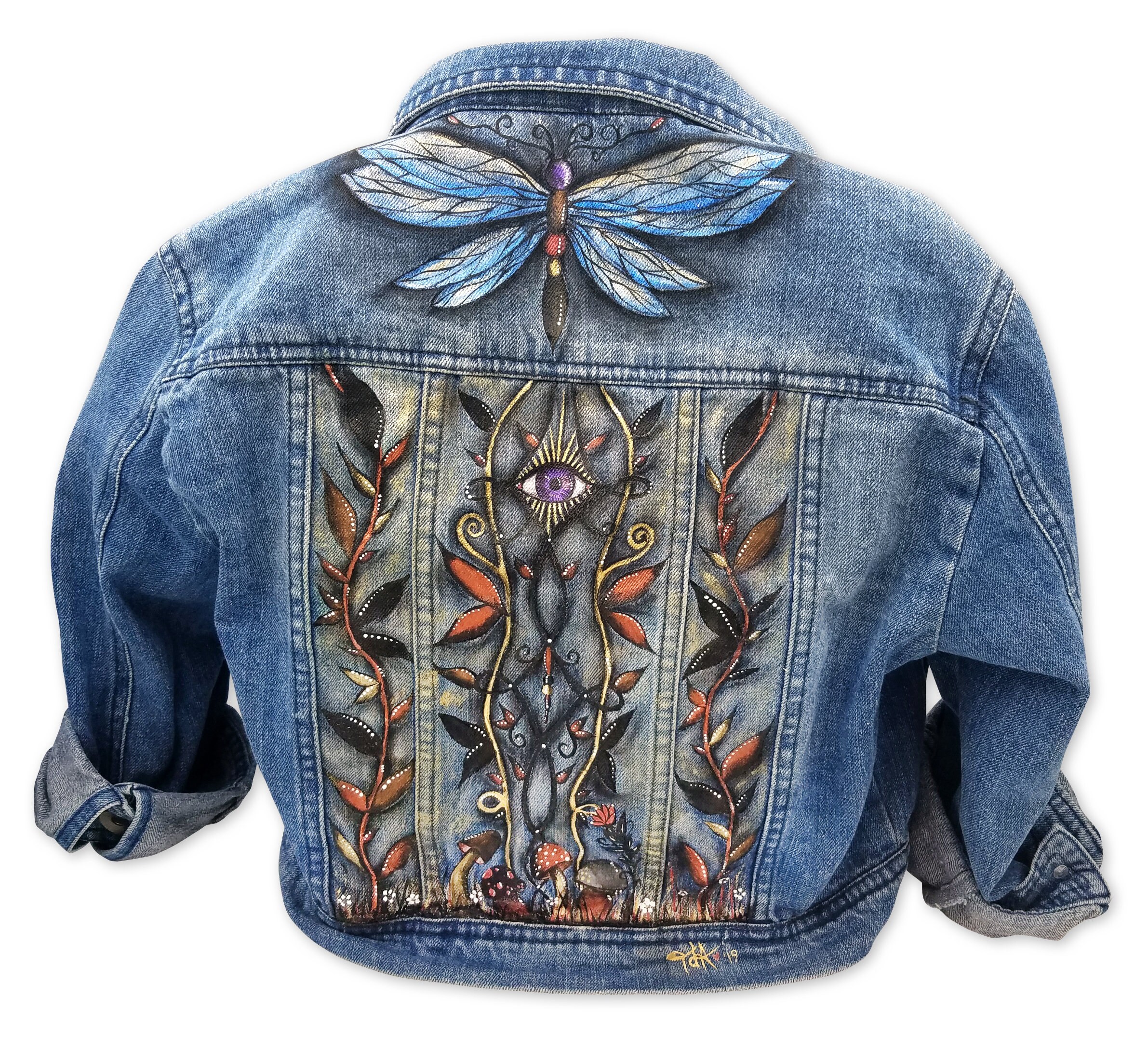 Hand-painted Denim Jacket: Metallic Botanicals, Cropped Tween Medium - Etsy
