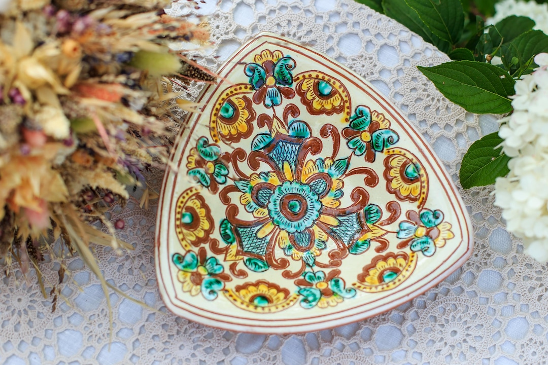 Ceramic Plate, Handmade Ukrainian Pottery, Folk Art Dish, Hand Painted ...