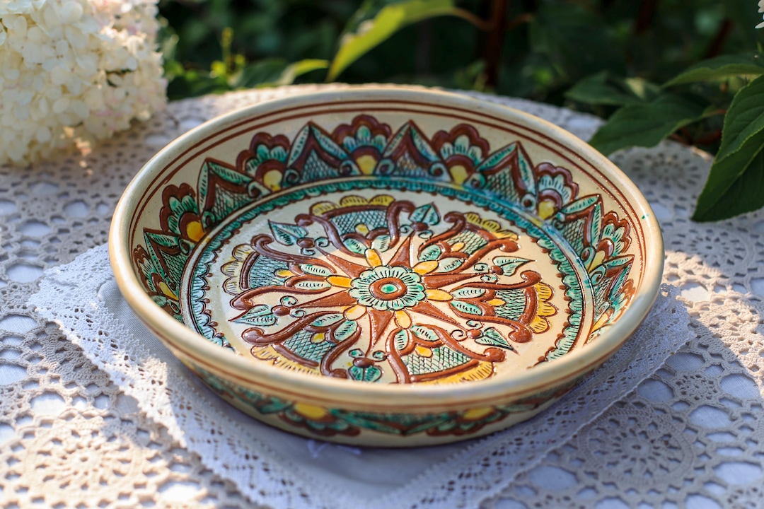Handmade Kosiv Pottery Plate, Ukrainian Ceramic Serving Dish, Folk Art ...