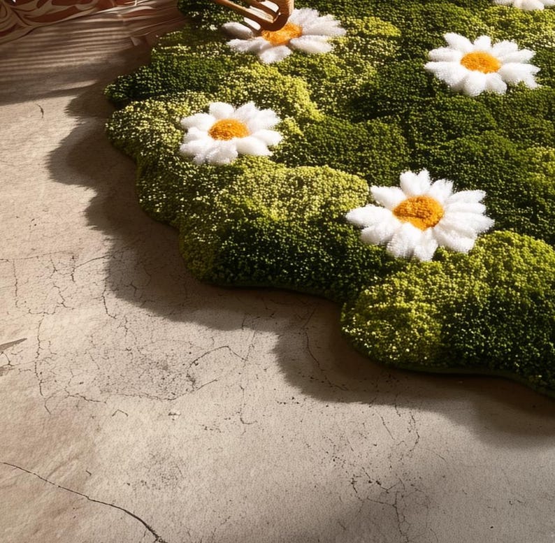 Handmade Daisy Flower Rug: Tufted Acrylic Cottagecore Decor - Etsy