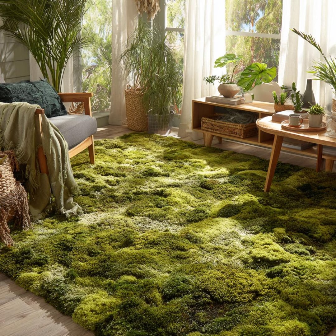 Moss Tufted Rug – Plush Green High-pile Carpet for Nature-inspired Boho ...
