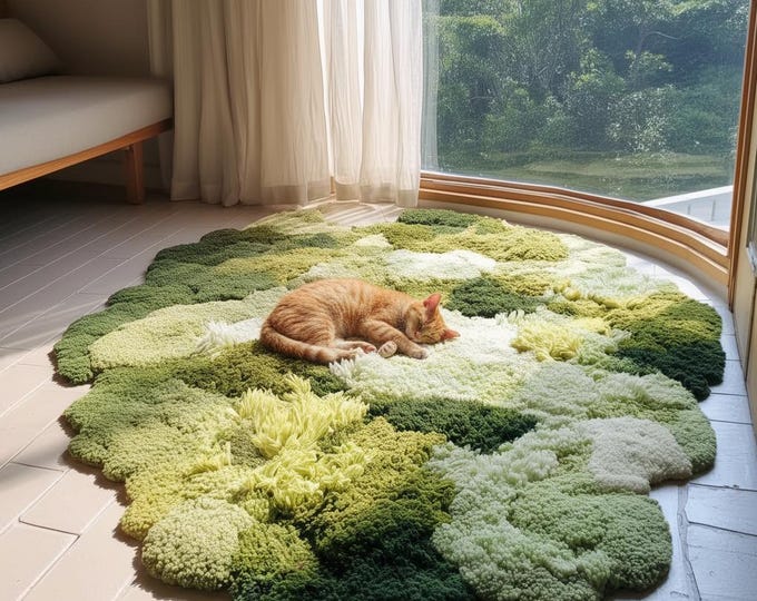 Handmade Tufted Wool Rug: Moss Green Organic Shape - Nature Inspired ...