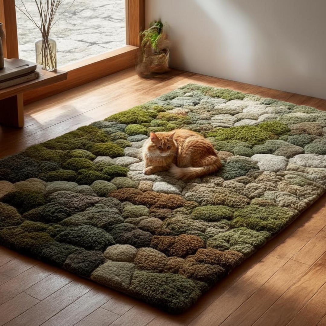 3D Moss Tufted Rug: Green & Brown Nature-inspired Area Carpet - Etsy