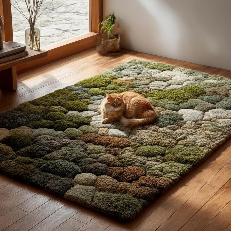 3D Moss Tufted Rug: Green & Brown Nature-inspired Area Carpet - Etsy