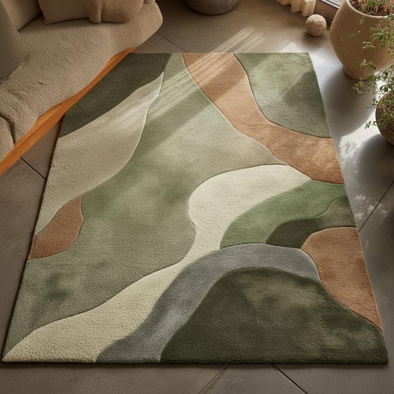 Green Low Pile Area Rug - Etsy UK