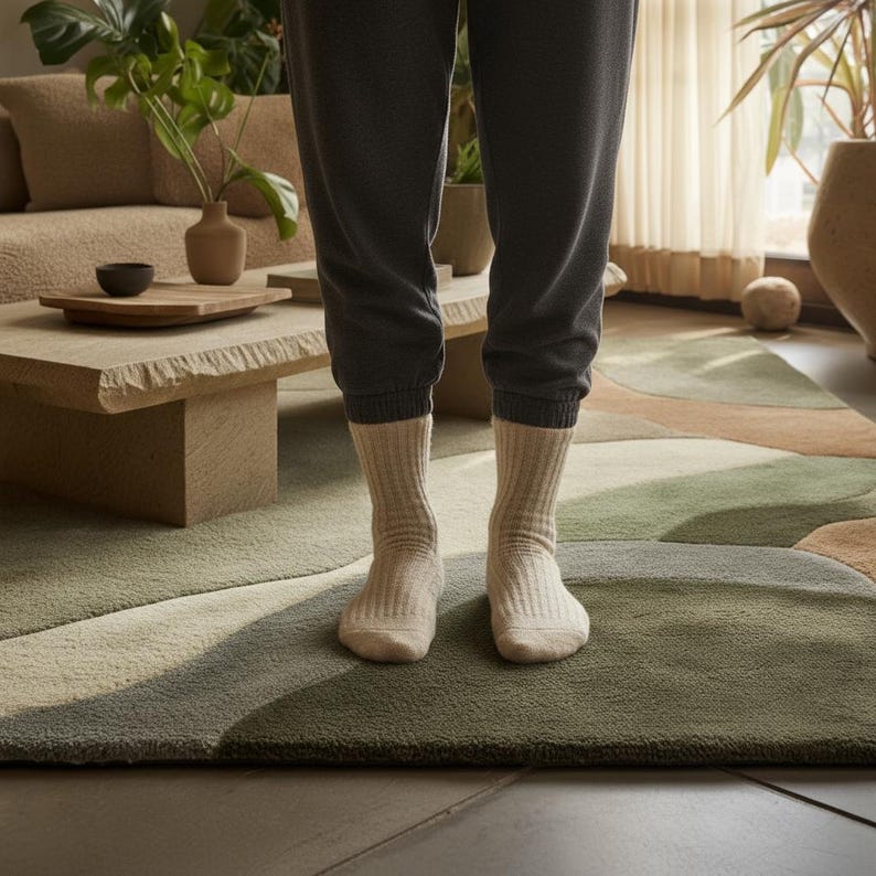 Abstract Sculpted Area Rug: Earth-tone Olive & Sage, High-low Texture ...