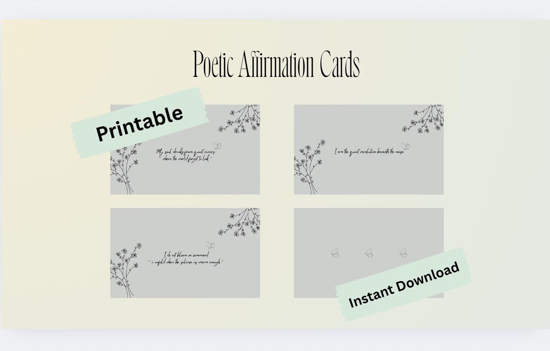 Poetic Affirmation Cards PDF | Printable Digital Download Deck ...
