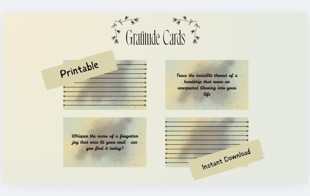 25 Gratitude Cards PDF | Printable Gratitude Journal Prompts ...