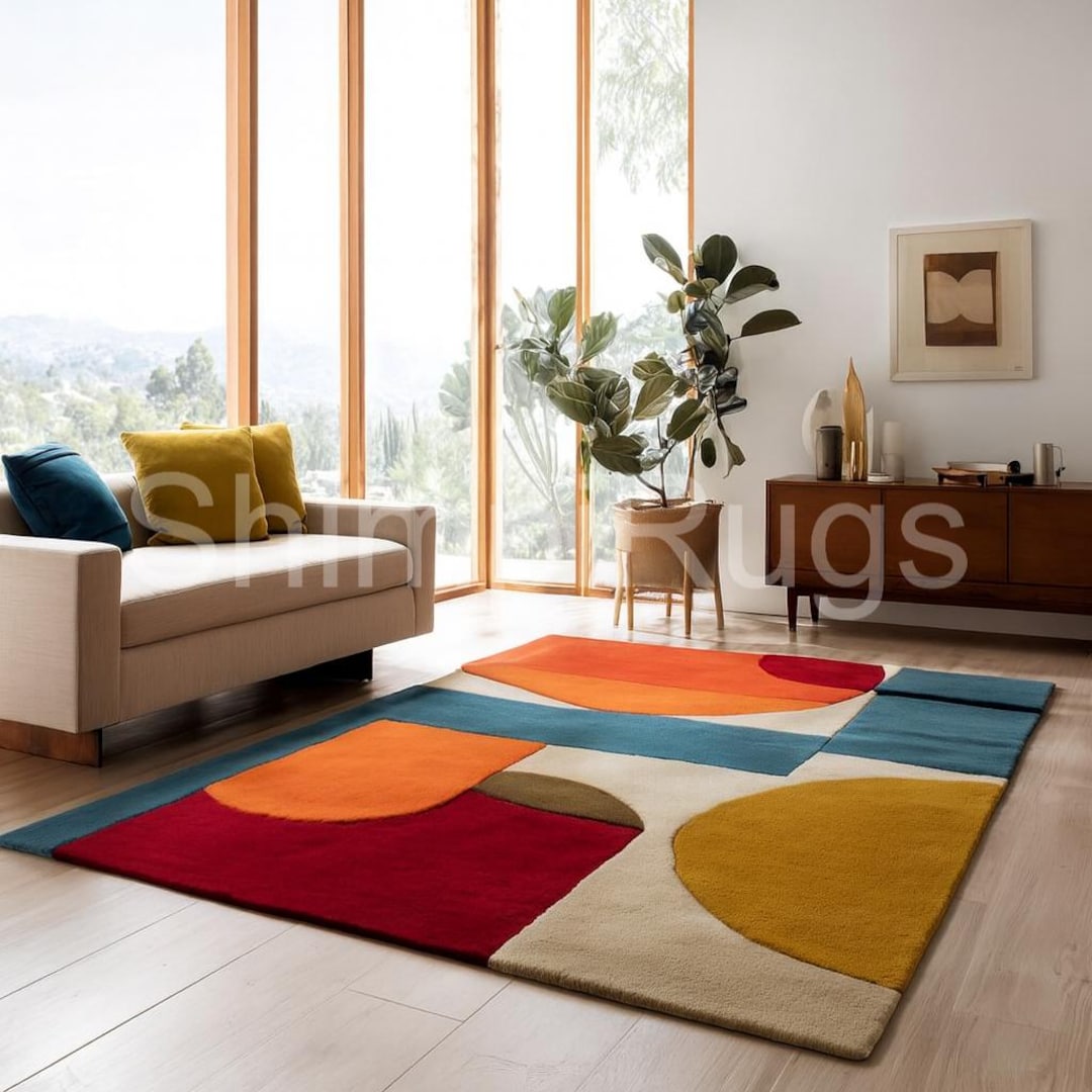 Geometric Area Rug | Mid-century Modern Abstract Carpet - Etsy