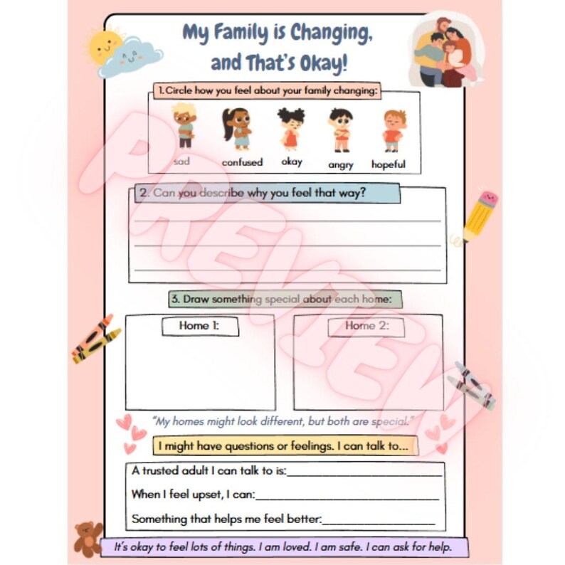 Divorce Worksheets for Kids- Printable Coping Journal, Family Change ...