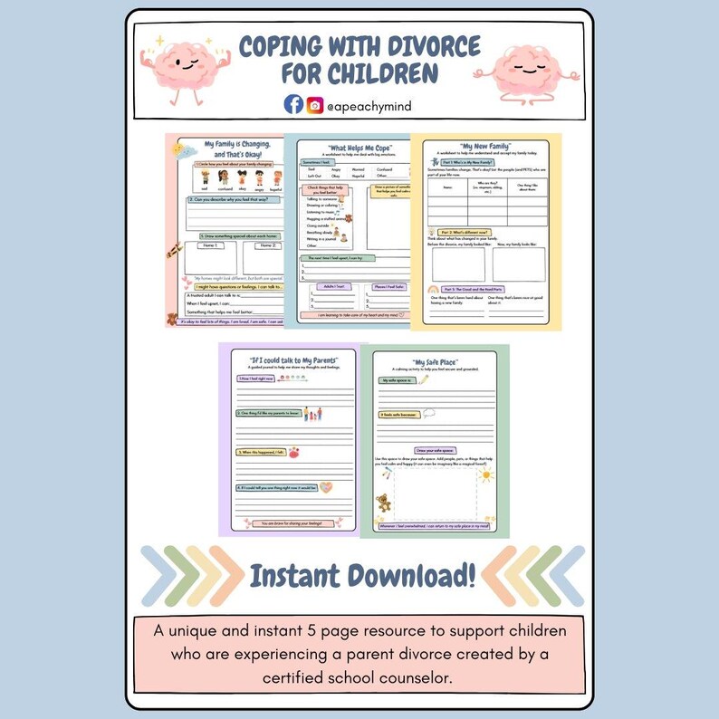 Divorce Coping Journal for Kids – Family Change Worksheets (printable ...