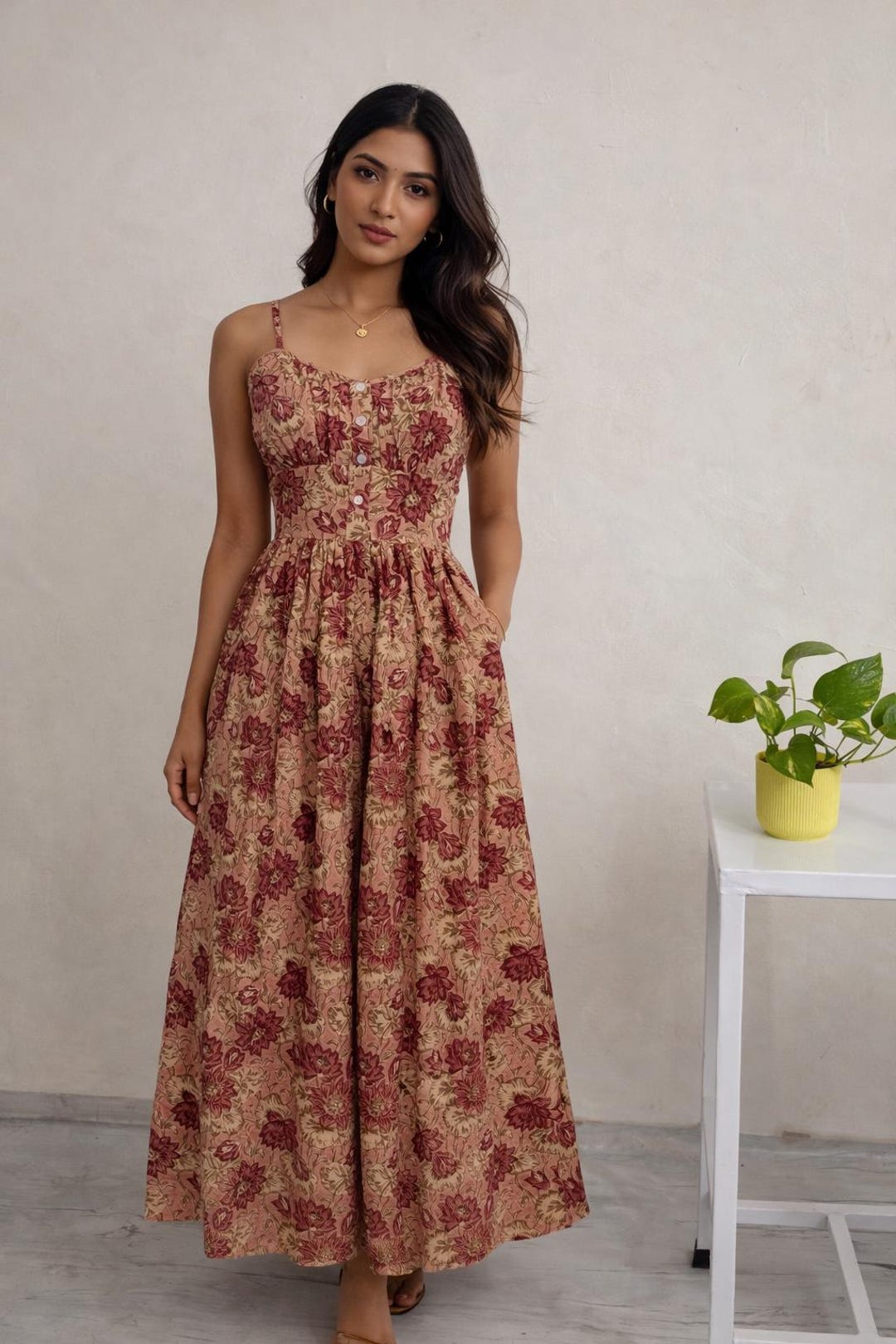 Floral Printed Maxi Dress | Button Front Summer Dress | Handmade Indian ...