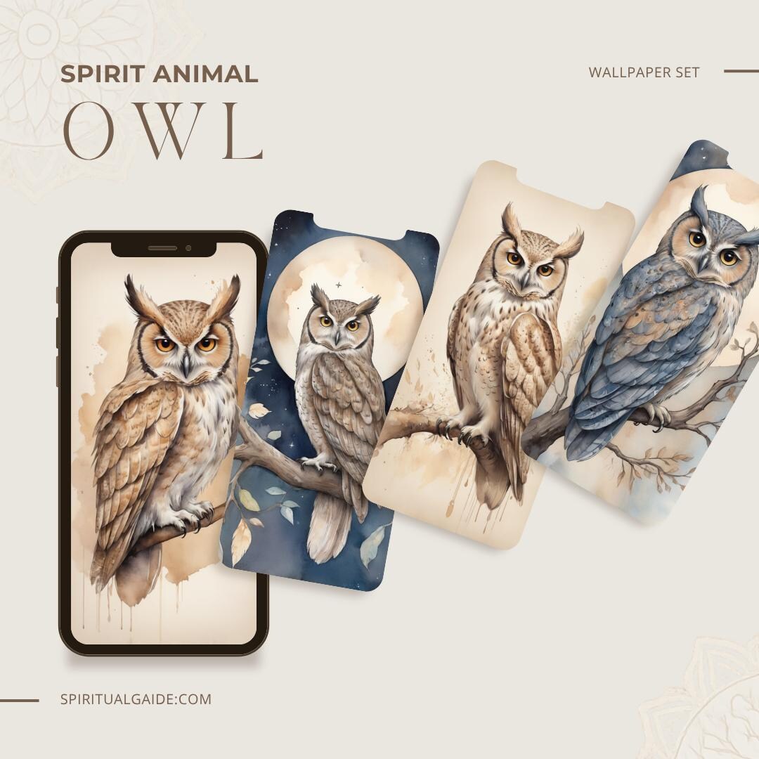 Spiritual Owl Phone Wallpapers – Hand-drawn Calm Owl Art in Natural ...