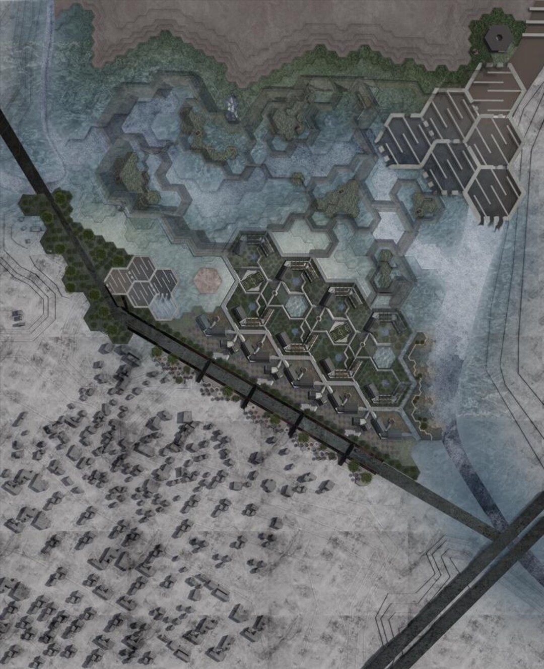 Futuristic Hex Map Digital Poster – High-resolution Sci-fi Utopic ...