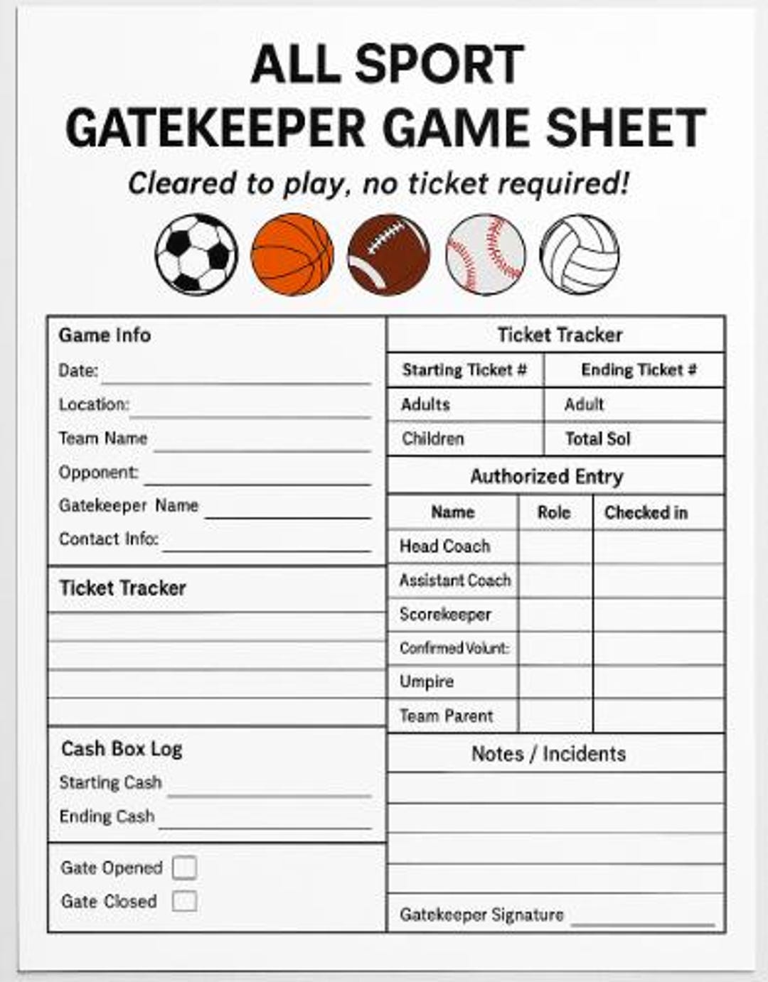 Gatekeeper Game Sheet – Editable PDF & Google Sheet – Ticket and Entry ...