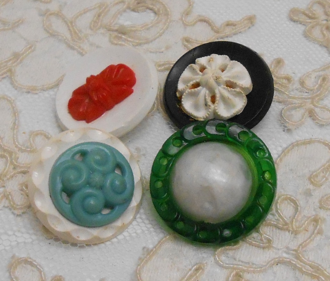 Lot of 4 Four (4) Early Plastic, Two-piece Cellulose Acetate Buttons ...