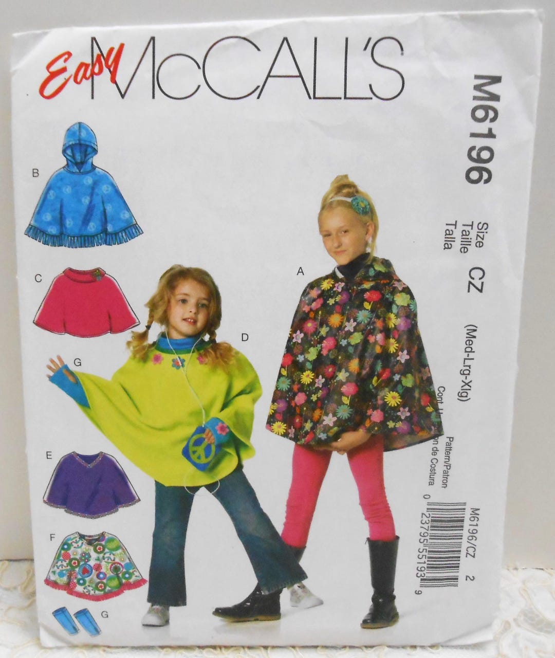 Mccall's Easy Poncho/arm Warmers Pattern #M6196, Sizes Med-lrg-xlg ...