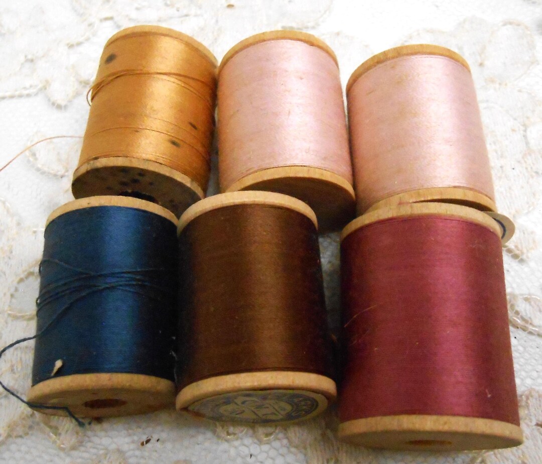 No. 9 - 6 Vintage Wooden Sewing Thread Spools for Crafts Assorted ...