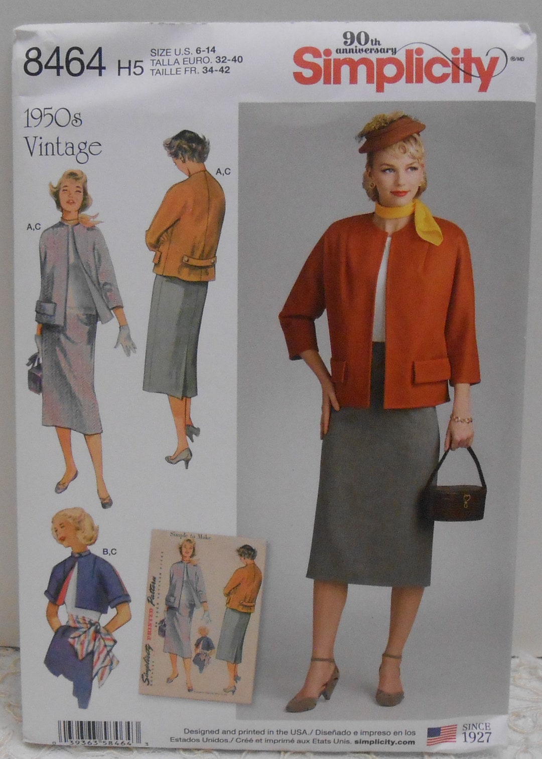 1950s Vintage Suit Pattern, Simplicity #8464, Sizes 6-8-10-12-14 ...