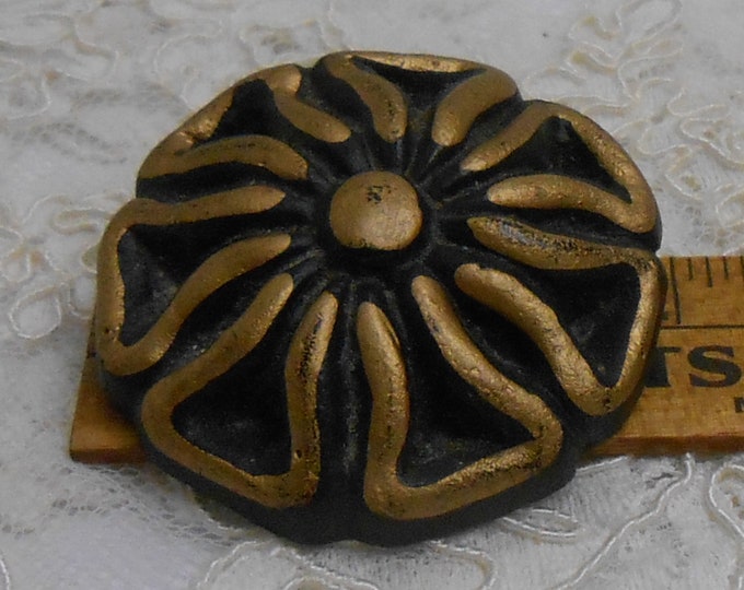 Huge Vintage Composition Black and Gold Flower Button - 1-7/8" (B-64 ...