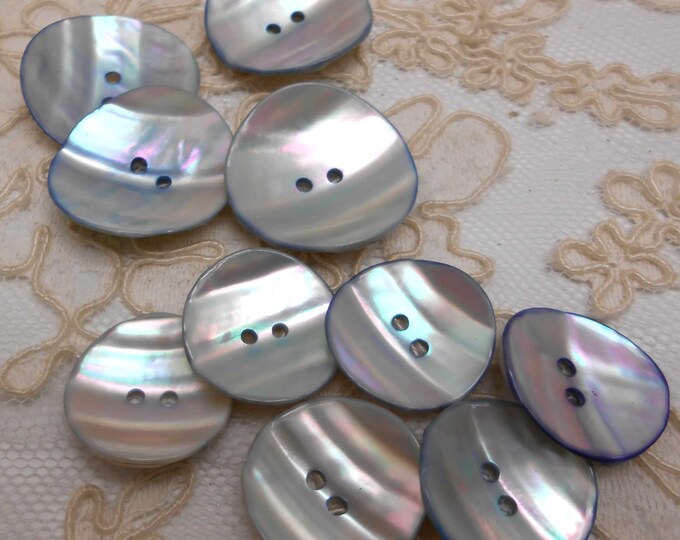 Ten (10) Matching Iridescent Blue Tint Shell Buttons - Two Sizes, 1 & 7 ...