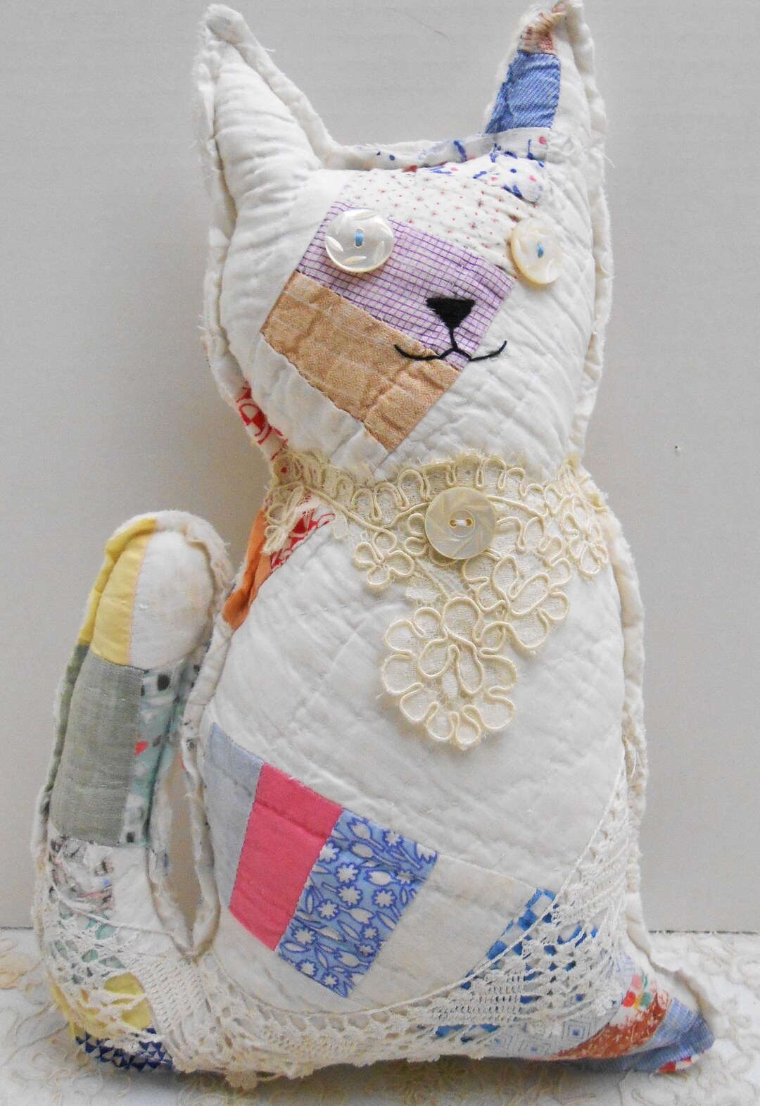Handmade Cat Pillow, White With Blue Eyes and Embellishments - Etsy