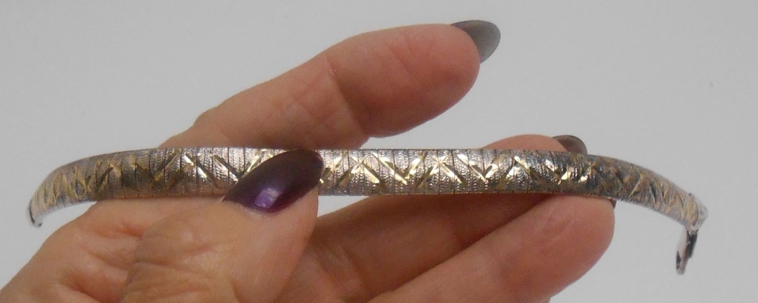 Sterling Silver Rigid Two-color Herringbone Bracelet 7 T801 - Etsy