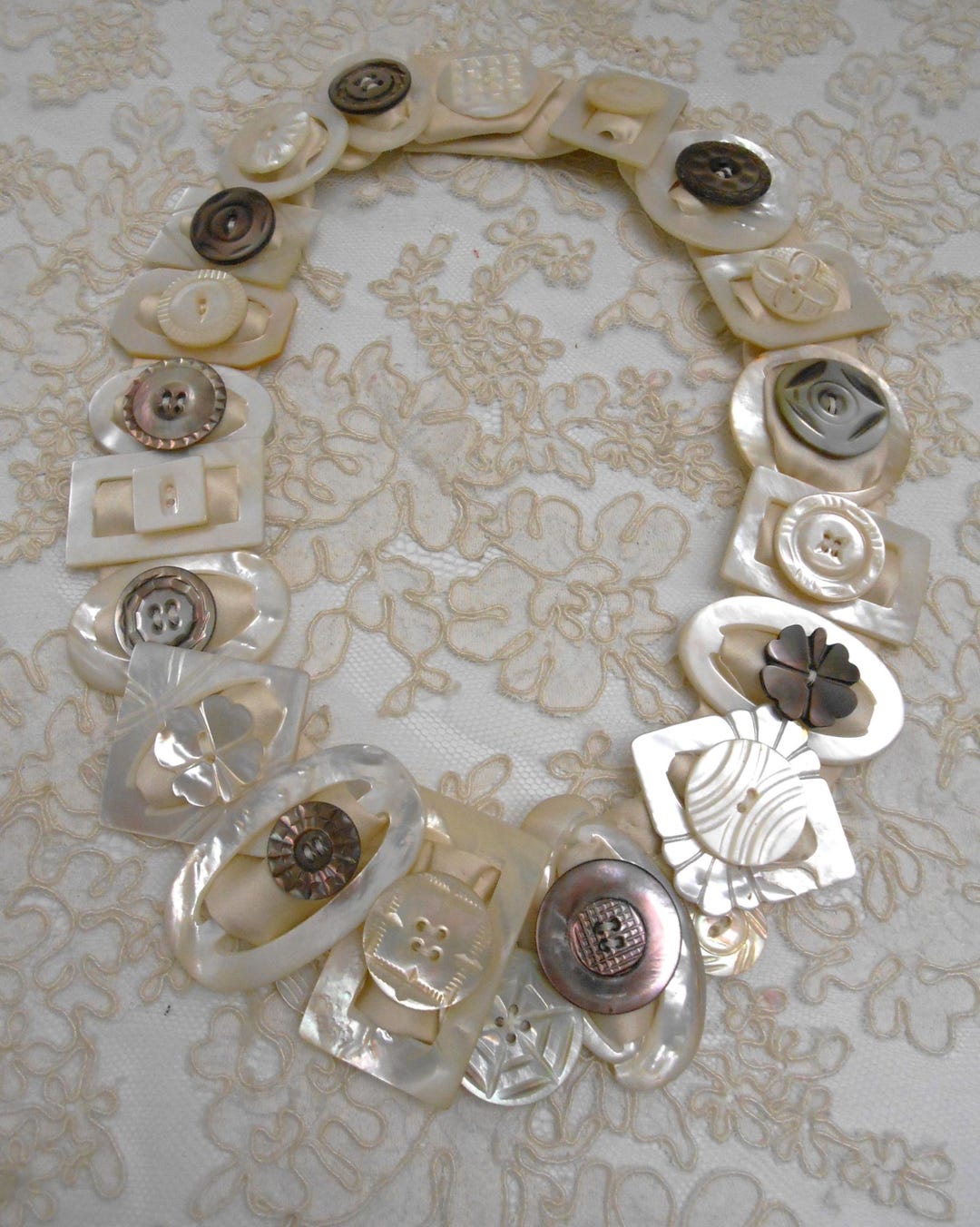 Antique Mother of Pearl Carved Buttons & Buckles Necklace No. 91 - OOAK ...