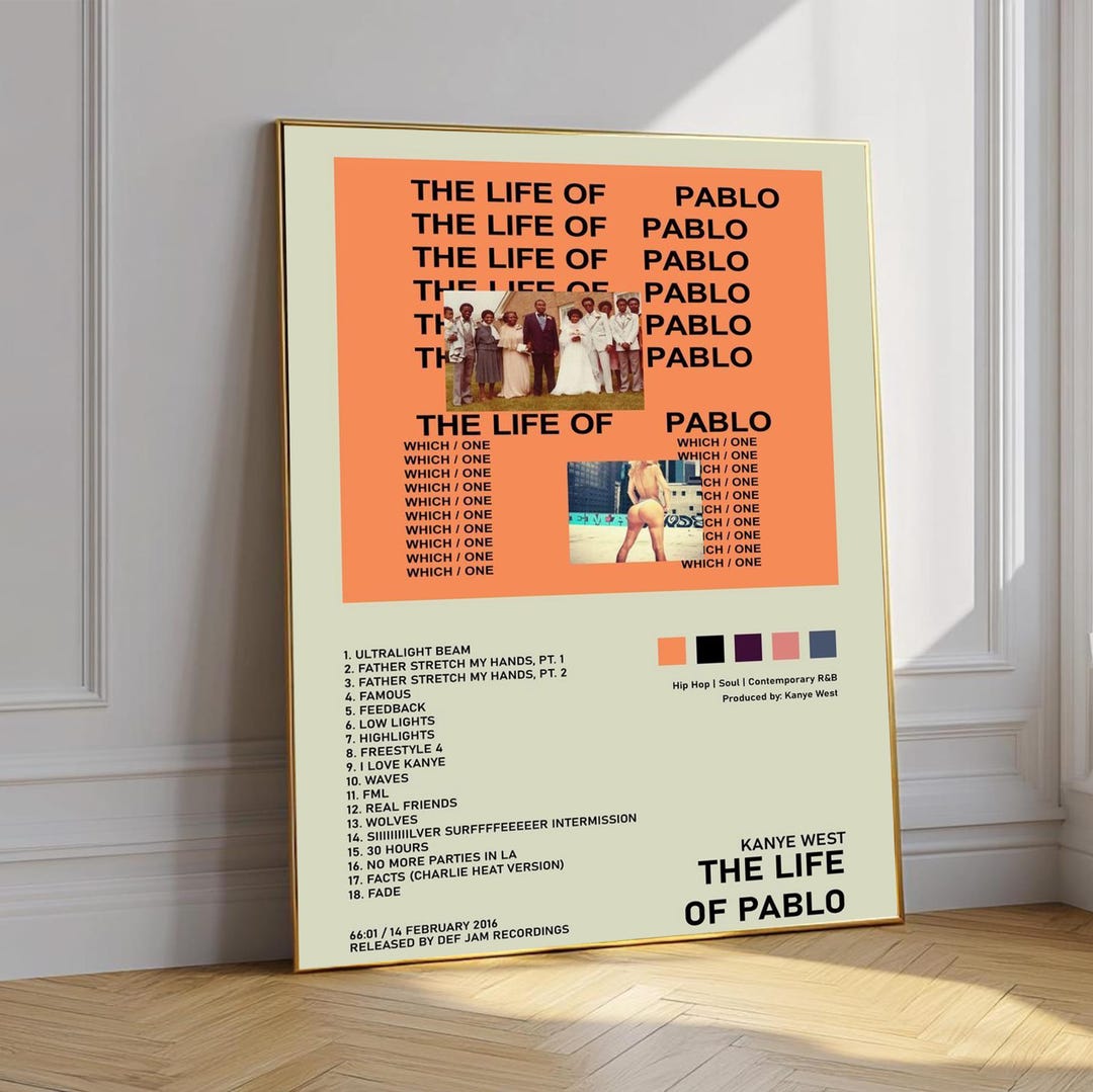 Kanye West the Life of Pablo Poster, TLOP Album Cover Wall Art, Music ...
