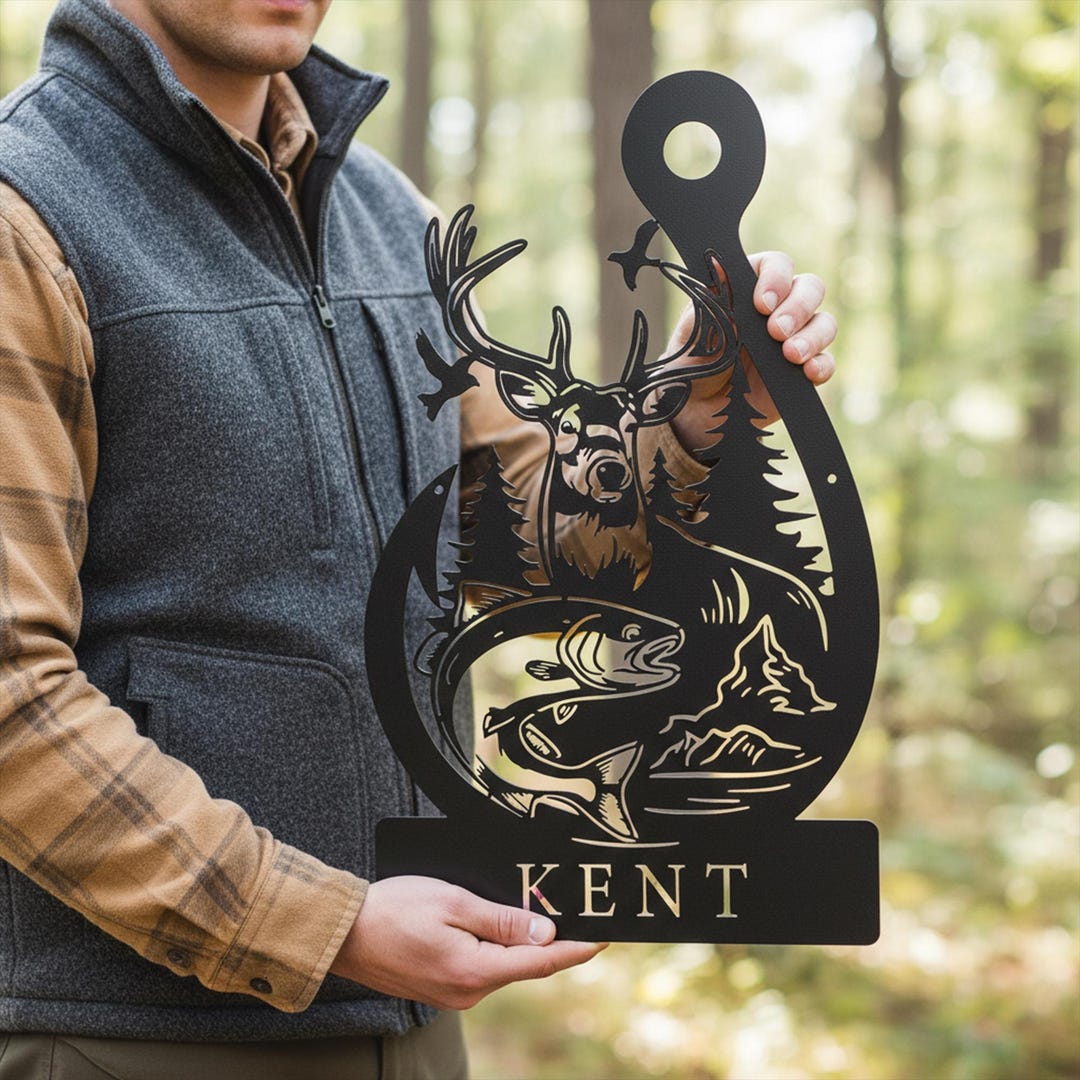 Personalized Deer & Fish Sign, Fishing and Deer Sign, Hunter Gift, Lake ...