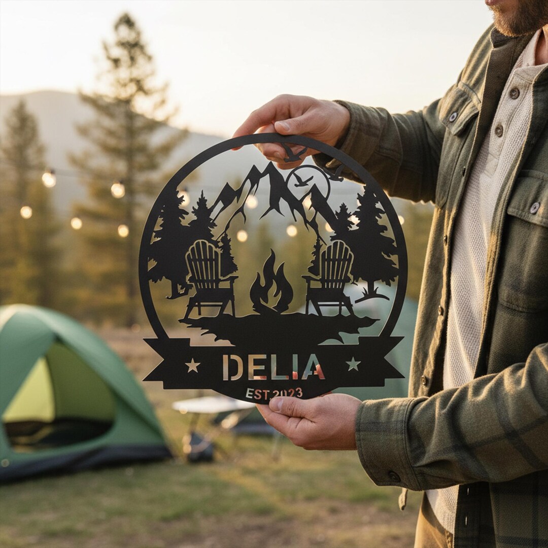 Custom Family Name Camping Art Sign , Metal Campfire Wall Sign ...