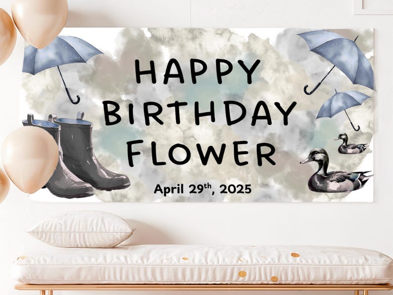 Happy Birthday Banner Template - Rainy Days - Ducks - Watercolor ...