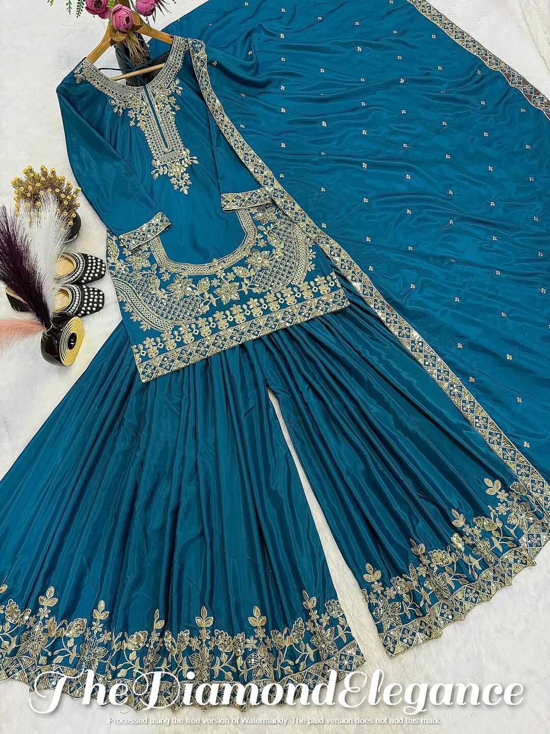 Hand-embroidered Viscous Salwar Kameez | Designer Wedding Suit | Ready ...